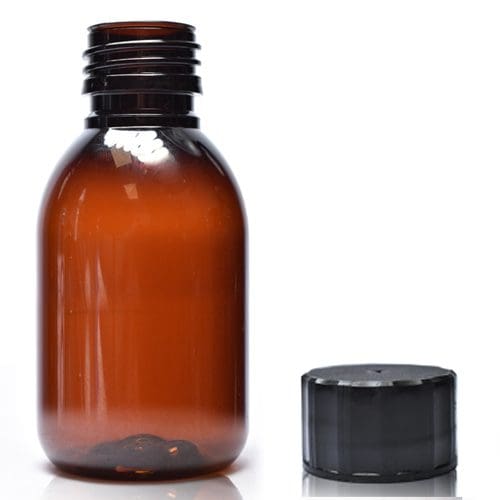 100ml Amber PET Sirop Bottle With Plastic Screw Cap - Ampulla LTD