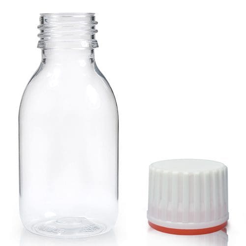 100ml Clear PET Plastic Sirop Bottle 28mm Red Band T E Cap