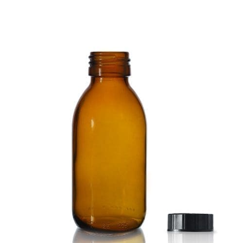 125ml Amber Glass Syrup Bottle & PP Screw Cap - Ampulla LTD