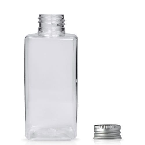 150ml Short Clear PET Square Bottle & Aluminium Cap - Ampulla Ltd