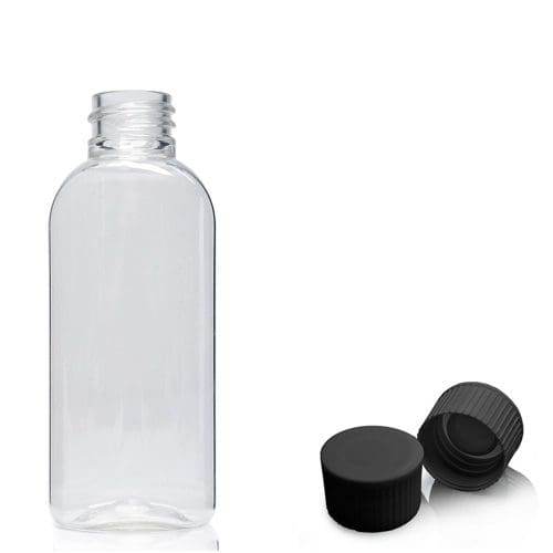 50ml Clear PET Flex Oval Bottle & Plastic Cap - Ampulla - 0161 367 1414