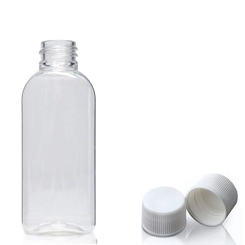 50ml Clear PET Flex Oval Bottle & Plastic Cap - Ampulla - 0161 367 1414