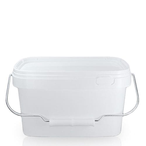 2.5L Rectangular Bucket & Metal Handle | White Plastic Buckets | Ampulla