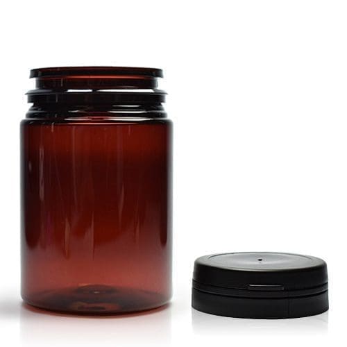 75ml Amber Plastic Pill Jar With Snap-Hinged Cap | Ampulla Ltd