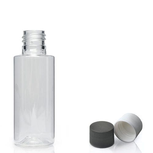 50ml Clear PET Plastic Tubular Bottle & Screw Cap - Ampulla Ltd