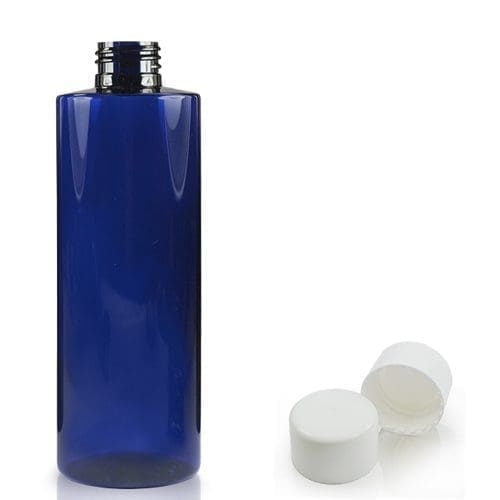 250ml Blue Plastic Bottle With Smooth White Cap - Ampulla Packaging