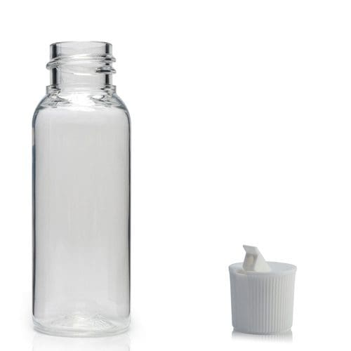 30ml Clear PET Bottle & White Nozzle Cap - Ampulla Ltd - 0161 367 1414