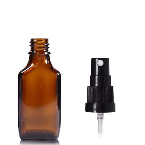 30ml Amber Glass Rectangular Bottle & Spray Cap - Ampulla LTD
