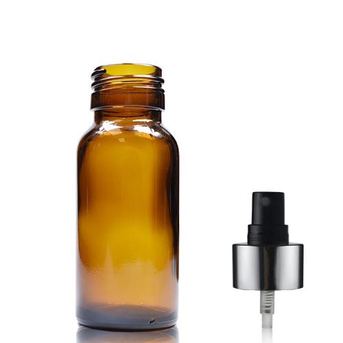 50ml Amber Glass Boston Bottle & Premium Atomiser Spray - Ampulla LTD