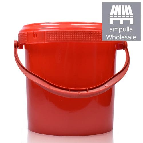 1 Litre Red Plastic Bucket With Lid | Ampulla.co.uk | 0161 367 1414