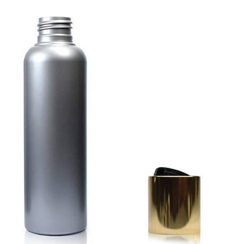 100ml Silver Plastic Bottle With Gold Disc Top - UK Packaging - Ampulla