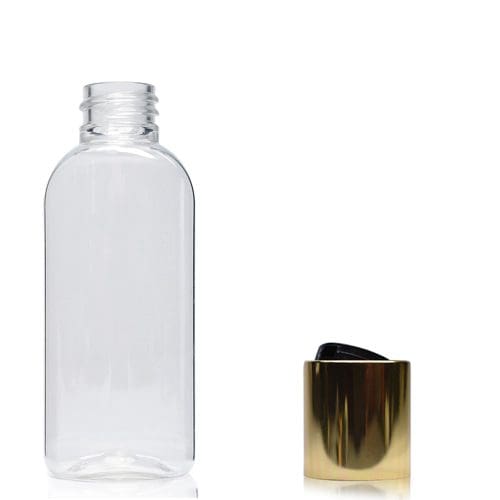 50ml Plastic Oval Bottle With Gold Disc-Top - Ampulla - 0161 367 1414