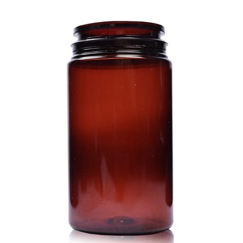 100ml Amber Plastic Pill Jar - 40mm Neck - Ampulla Lid - 0161 367 1414