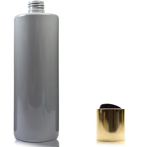 500ml Grey Plastic Bottle With Gold Disc Top Cap - Ampulla Packaging