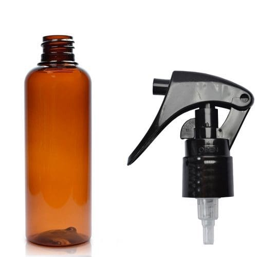 100ml Amber Plastic Bottle With Mini Trigger Spray - Ampulla LTD