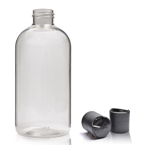 250ml Clear PET Boston Bottle With Disc Top Cap - Ampulla Packaging