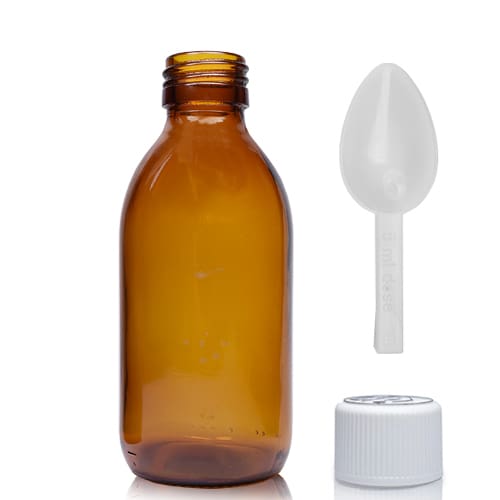 200ml Amber Glass Syrup Bottle & Medilock Cap - Ampulla LTD