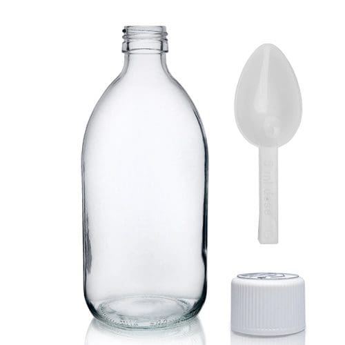 500ml Clear Glass Syrup Bottle & Medilock Cap - Ampulla LTD
