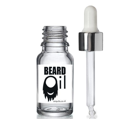 10ml Clear Beard Oil Bottle With Silver Pipette | Ampulla LTD