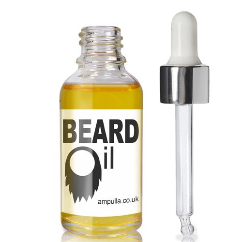 30ml Clear Beard Oil Bottle With Silver Pipette | Ampulla Ltd