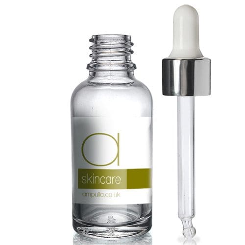30ml Clear Glass Skincare Bottle With Luxury Pipette With Wiper