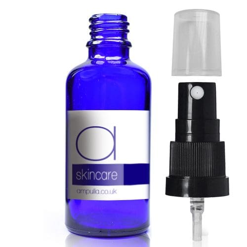 50ml Blue Glass Skincare Bottle With Atomiser Spray - Ampulla Ltd