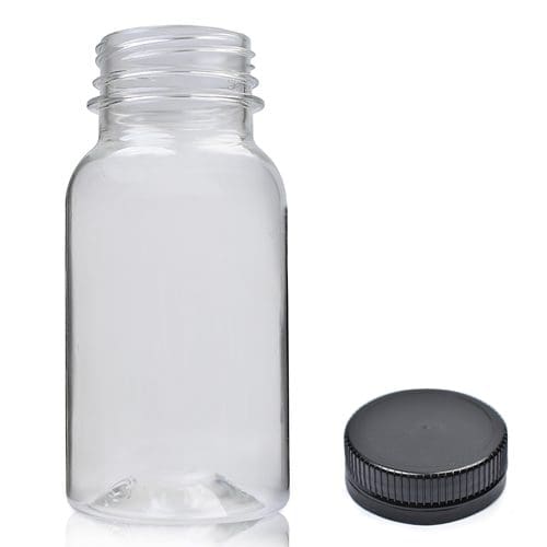 75ml Clear PET Shot Bottle With Black Cap - Ampulla Packaging