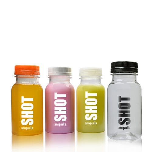 75ml Clear PET Shot Bottle With Black Cap - Ampulla Packaging