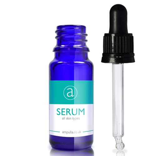 10ml Blue Glass Serum Bottle With Pipette & Wiper - Ampulla