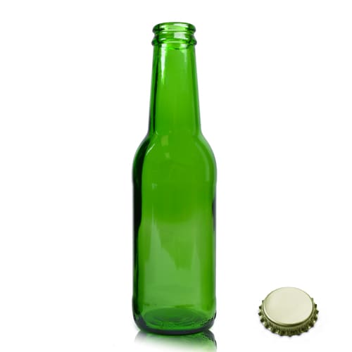 200ml Green Glass Beer Bottle With Crown Cap - Ampulla LTD