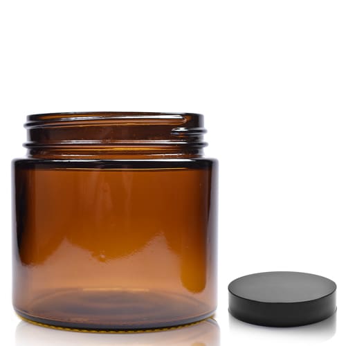 250ml Amber Glass Ointment Jar With Black Cap - Ampulla Limited