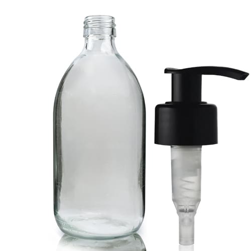 500ml Clear Glass Syrup Bottle & Lotion Pump - Ampulla LTD