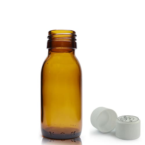 60ml Amber Glass Medicine Bottle With White Medilock Cap