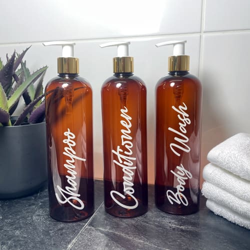500ml Amber Bathroom Bottle Set - Ampulla LTD