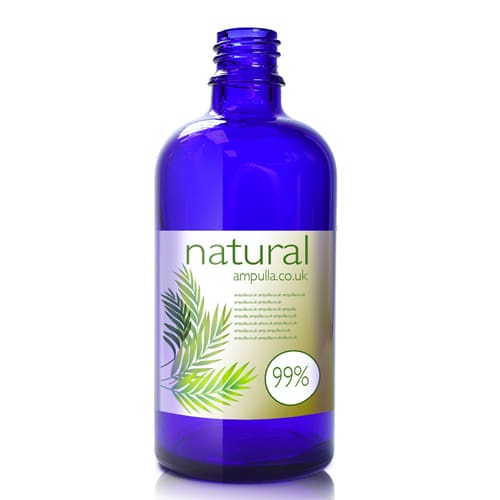 Blue glass bottles for essential oils store