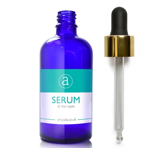 100ml Blue Glass Serum Bottle With Glass Pipette - Ampulla