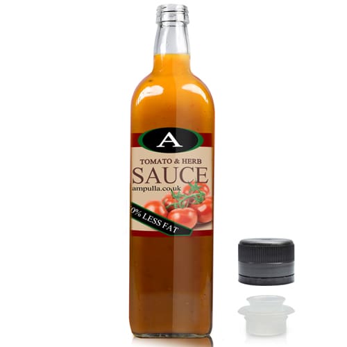 1000ml Glass Square Sauce Bottle With Black Pour Cap - Ampulla