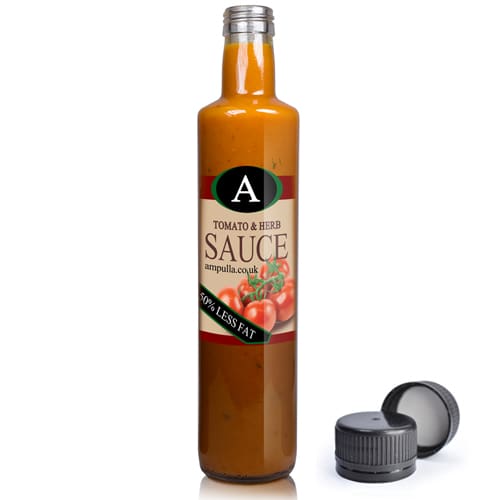 500ml Glass Sauce Bottle With T/E Black Cap - Ampulla Ltd
