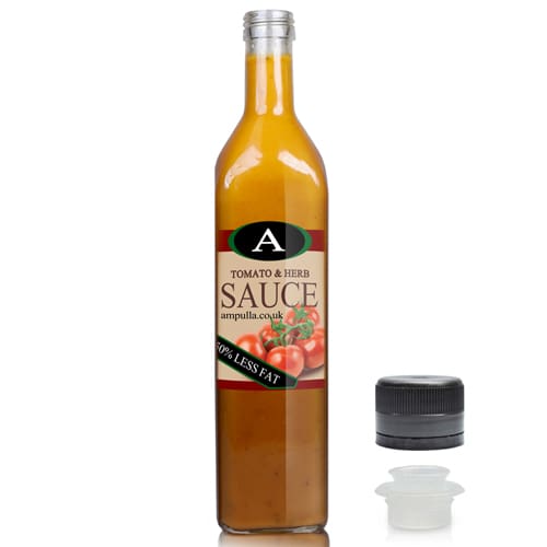 750ml Glass Square Sauce Bottle With Black Pour Cap - Ampulla