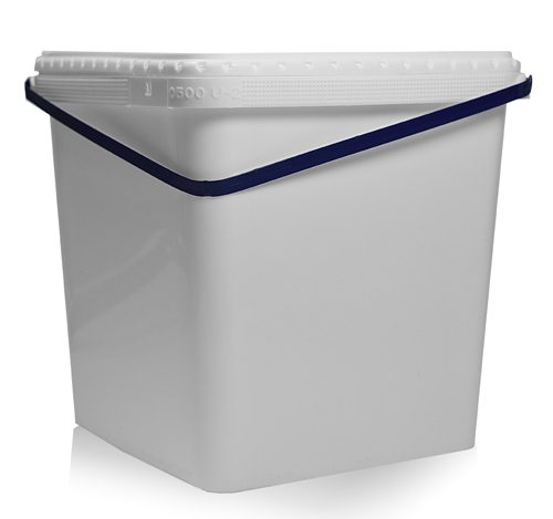 5L White Square Bucket With Blue Handle & T/E Lid - Ampulla LTD