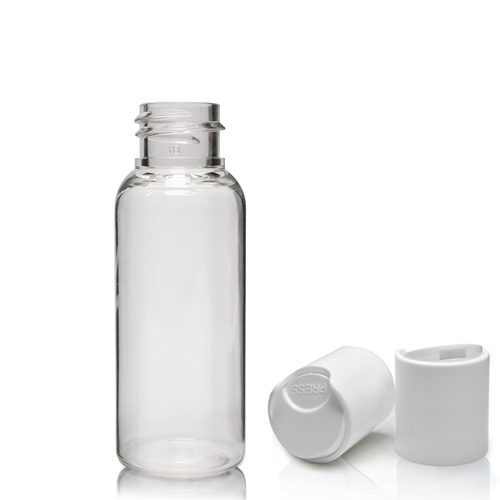 30ml Clear PET Bottle & Disc Top Cap - Ampulla Ltd - 0161 367 1414