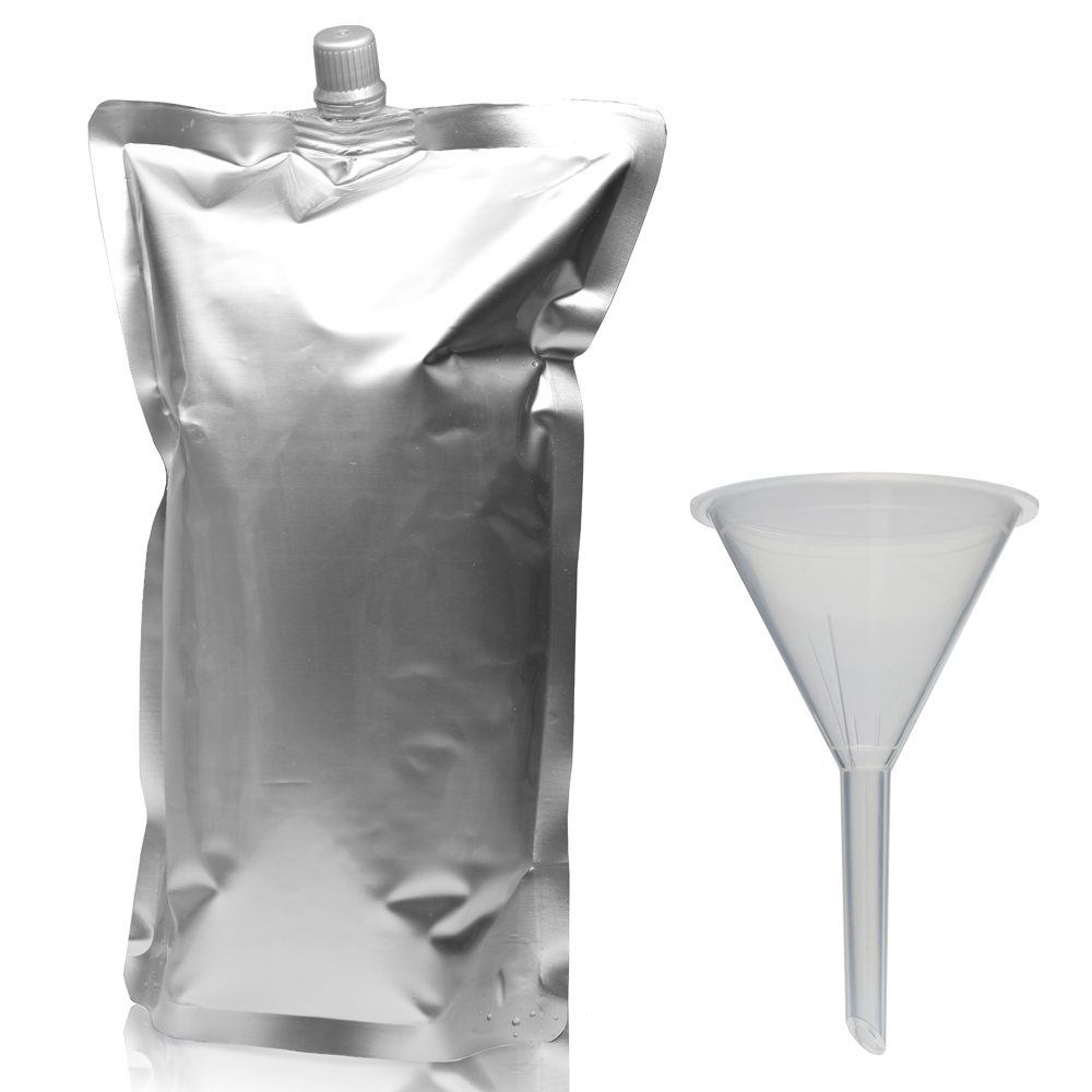 1000ml Matt Silver Centre Spout Pouch With Grey Cap & Funnel