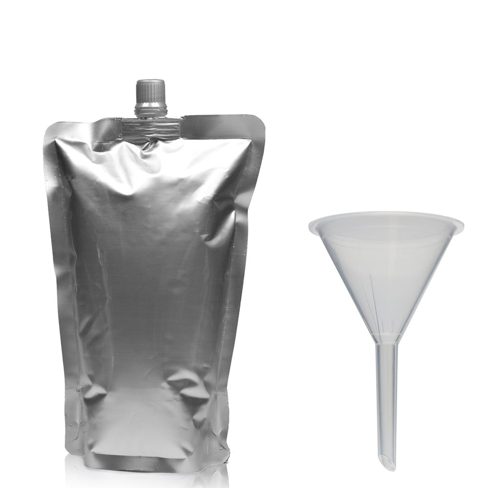 500ml Matt Silver Centre Spout Pouch With Grey Cap & Funnel